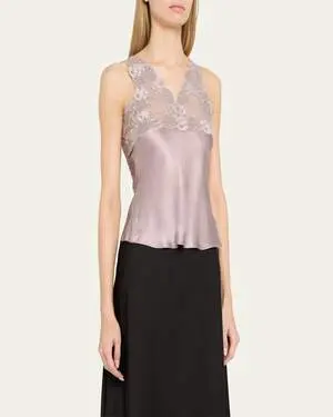 Natori Rose Parfait Lace & Silk Tank - Light Mocha