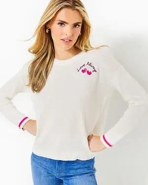 Lilly Pulitzer® Crewneck Pippy Sweater Coconut Love Always Embroidery