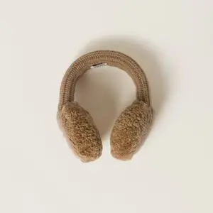 Miu Miu Wool, Cashmere, And Shearling Ear Muffs - Camel Brown