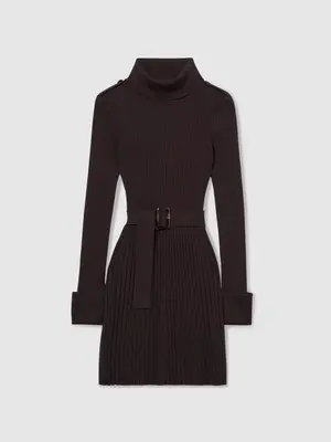 REISS Vinnie Roll-neck Ribbed Mini Dress