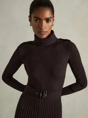 REISS Vinnie Roll-neck Ribbed Mini Dress