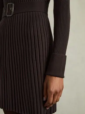 REISS Vinnie Roll-neck Ribbed Mini Dress