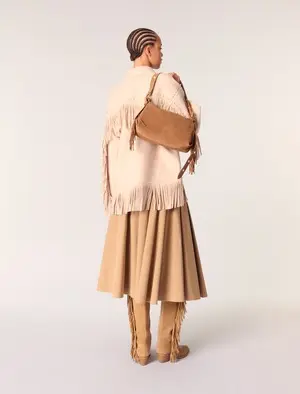 Maje Wool Double-breasted Fringed Coat