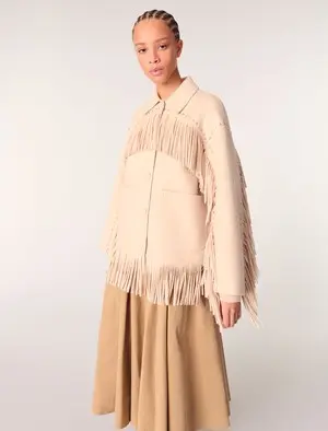 Maje Wool Double-breasted Fringed Coat