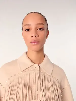 Maje Wool Double-breasted Fringed Coat