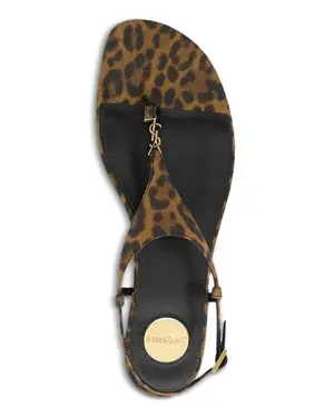 Saint Laurent Cassandra Slingback Thong Sandals - Leopard