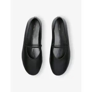 THE ROW Elasticated Round-toe Leather Ballet Flats - Black