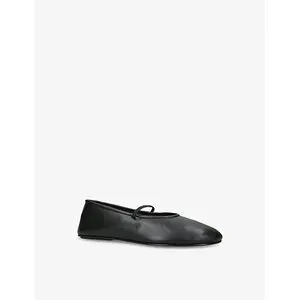 THE ROW Elasticated Round-toe Leather Ballet Flats - Black