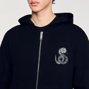 Sandro Zip-up Milano Knit Cardigan With Snake Patch