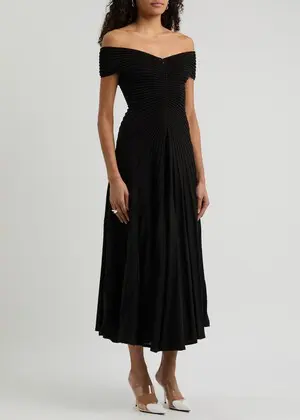 Alaïa Off-the-shoulder Ribbed Wool Midi Dress