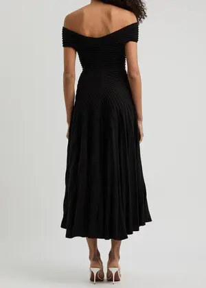 Alaïa Off-the-shoulder Ribbed Wool Midi Dress