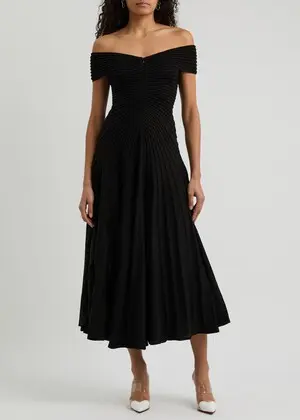 Alaïa Off-the-shoulder Ribbed Wool Midi Dress