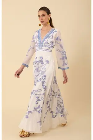 Hale Bob Cassandra Embroidered Maxi Dress - Blue