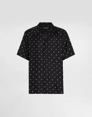 Dolce & Gabbana Silk Shirt With Polka-dot And Logo - Print