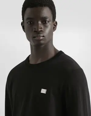 Dolce & Gabbana Cotton Round-neck Sweater With Logo Tag - Black