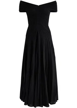 Alaïa Off-the-shoulder Ribbed Wool Midi Dress - Black