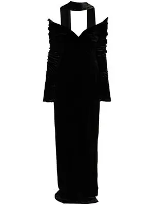 SAIID KOBEISY Velvet Fitted Long Dress