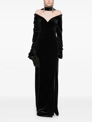SAIID KOBEISY Velvet Fitted Long Dress