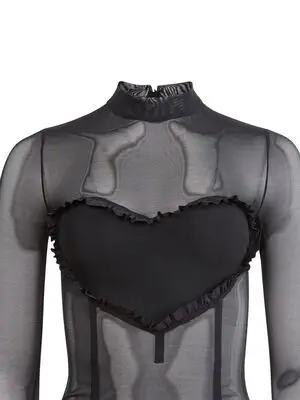 FLEUR DU MAL Mesh Ruffle Heart Bodysuit