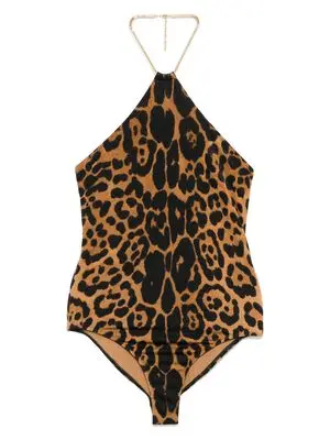 TOM FORD Leopard-print Halterneck Swimsuit - Brown