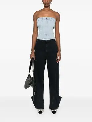 MUGLER Denim Stitch-detailed Strapless Top