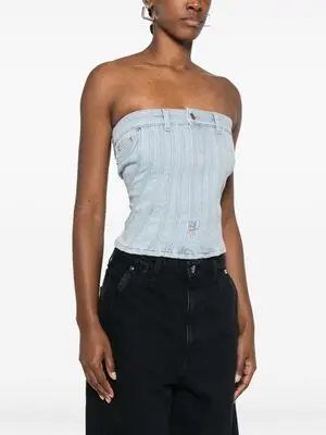 MUGLER Denim Stitch-detailed Strapless Top