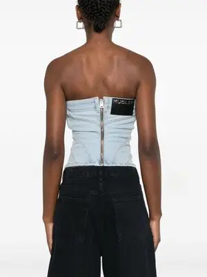 MUGLER Denim Stitch-detailed Strapless Top