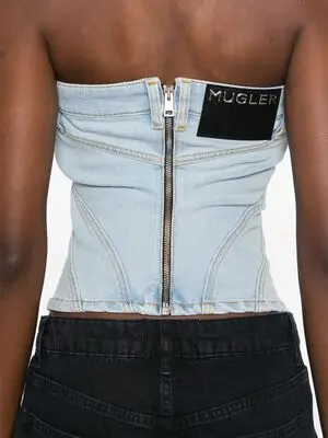 MUGLER Denim Stitch-detailed Strapless Top