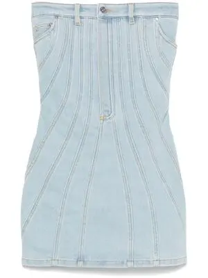 MUGLER Strapless Denim Mini Dress - Blue