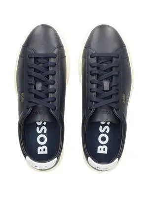 BOSS Lace-up Trainers In Polished Leather With Logo Details - Blue