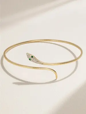 DIANE KORDAS Snake 9-karat Emerald And Diamond Cuff - Gold