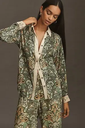 CONDITIONS APPLY Blooming Long-sleeve Blouse - Green Pattern
