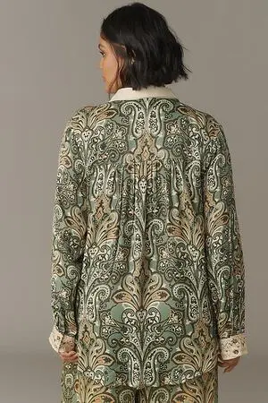 CONDITIONS APPLY Blooming Long-sleeve Blouse - Green Pattern