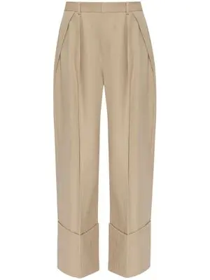 Victoria Beckham Maxi Turn-up Trousers - Neutrals