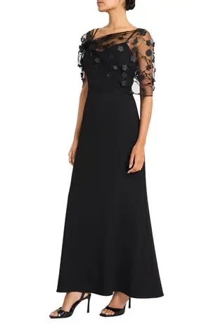 Maggy London Floral Appliqu Convertible Sleeve Gown In Black - 70% Off |  Editorialist