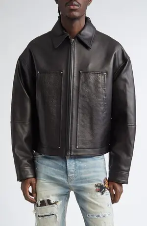 Amiri Ma Quad Embossed Leather Work Jacket - Black
