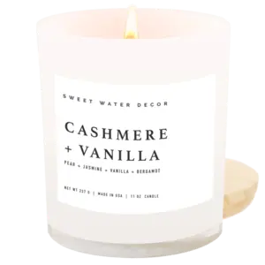 SWEET WATER DECOR 11oz White Jar Candlespa Scents - Cashmere And Vanilla