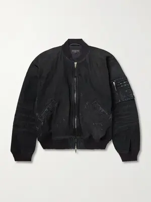 Balenciaga Distressed Padded Denim Bomber Jacket - Black