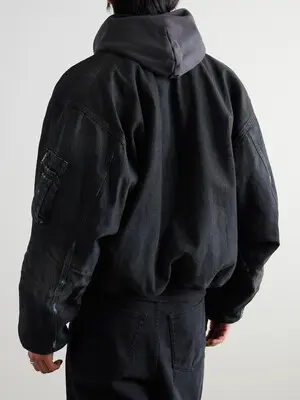 Balenciaga Distressed Padded Denim Bomber Jacket - Black