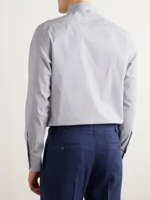 Zegna Cutaway-collar Checked Cotton Shirt - Blue