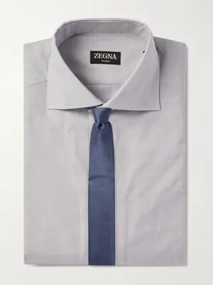 Zegna Cutaway-collar Checked Cotton Shirt - Blue