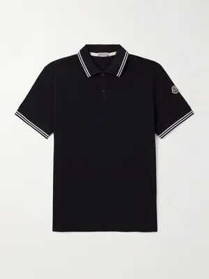 Moncler Slim-fit Logo-appliquéd Cotton-piqué Polo Shirt - Blue