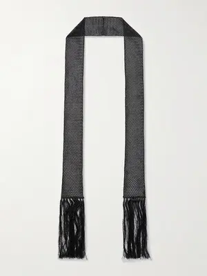 TOM FORD Fringed Crystal-embellished Crocheted Scarf - Black