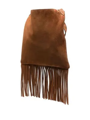 Valentino Garavani Suede Shoulder Bag With Fringe - Brown