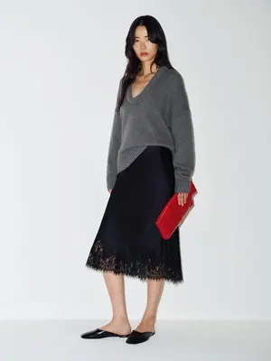 REFORMATION Carolina Silk Midi Skirt - Black