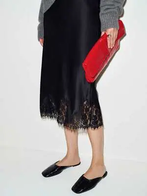 REFORMATION Carolina Silk Midi Skirt - Black