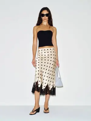 REFORMATION Carolina Silk Midi Skirt - Ivory