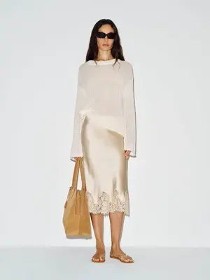 REFORMATION Carolina Silk Midi Skirt - Ivory