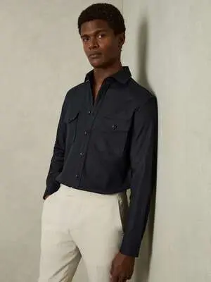 REISS Whisper Stretch-cotton Twill Twin-pocket Overshirt
