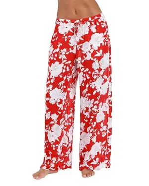 L'Agence Geraldine Ikebana Floral Wide Leg Pants Swim Cover-up - Rouge